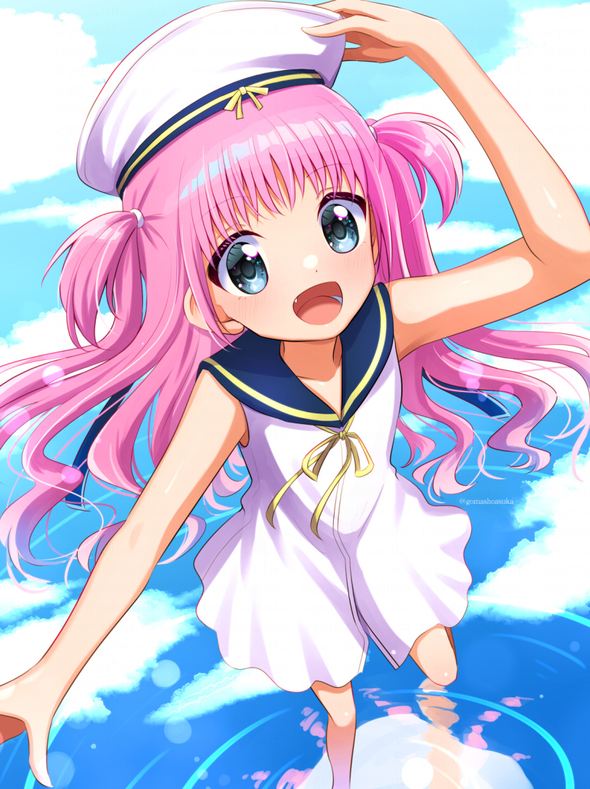 Safebooru - 1girl :d bare arms bare shoulders blue eyes blue sailor ...