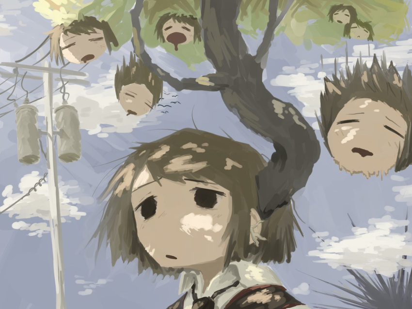 Safebooru - 1girl black eyes closed eyes closed mouth clouds collared ...