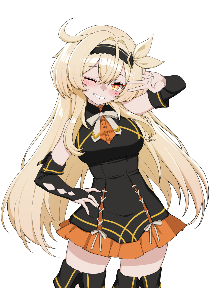 Safebooru - 1girl bare shoulders black dress black hairband blonde hair ...