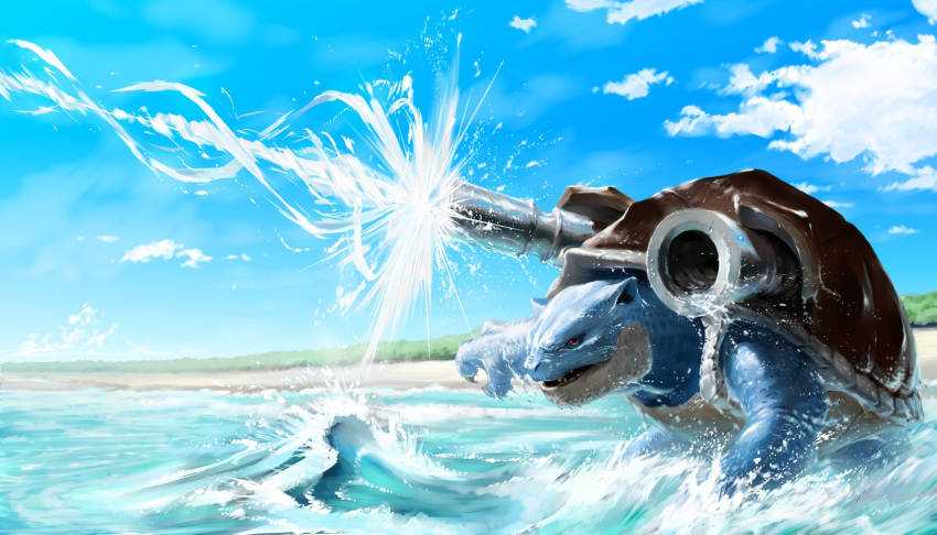 Safebooru - blastoise blue sky cannon clouds day firing from side gen 1 pokemon highres hydro ...