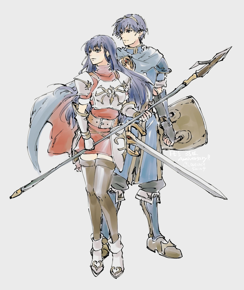 Safebooru - 1boy 1girl absurdres armor belt blue eyes blue hair boots ...