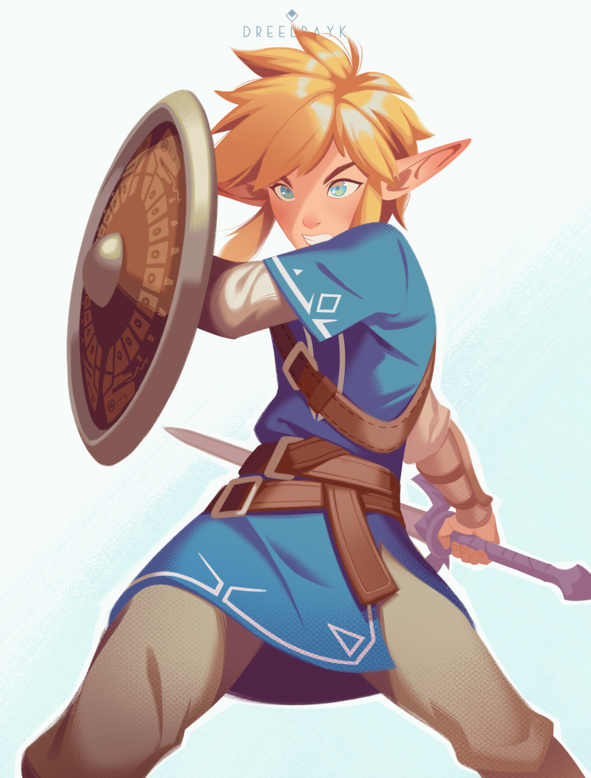 Safebooru - 1boy absurdres belt blonde hair blue eyes clenched teeth highres holding holding ...