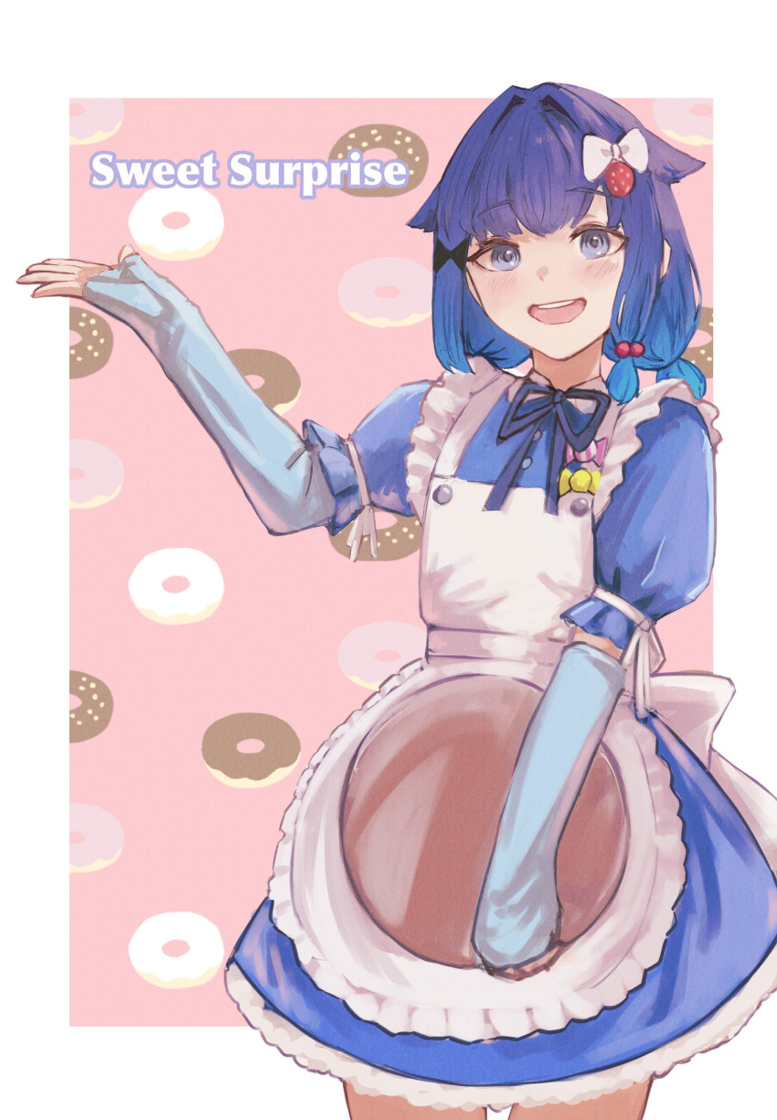 Safebooru - 1girl alternate costume apron arm warmers blue dress blue eyes blue hair border bow ...