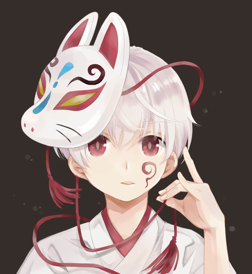 Safebooru - 1boy albino black background expressionless facial mark fox mask fox shadow puppet ...