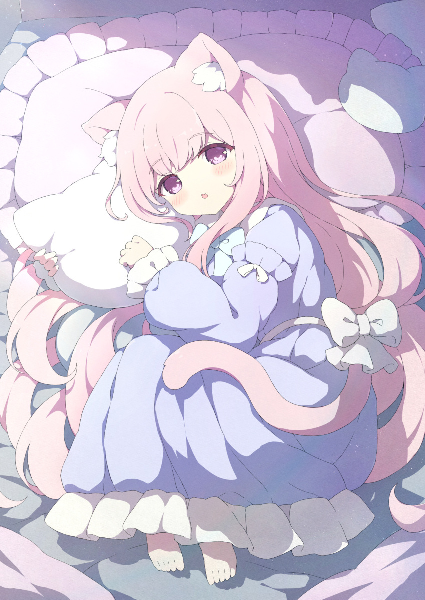 Safebooru - 1girl :o animal ear fluff animal ears back bow barefoot blue bow blue bowtie blue ...