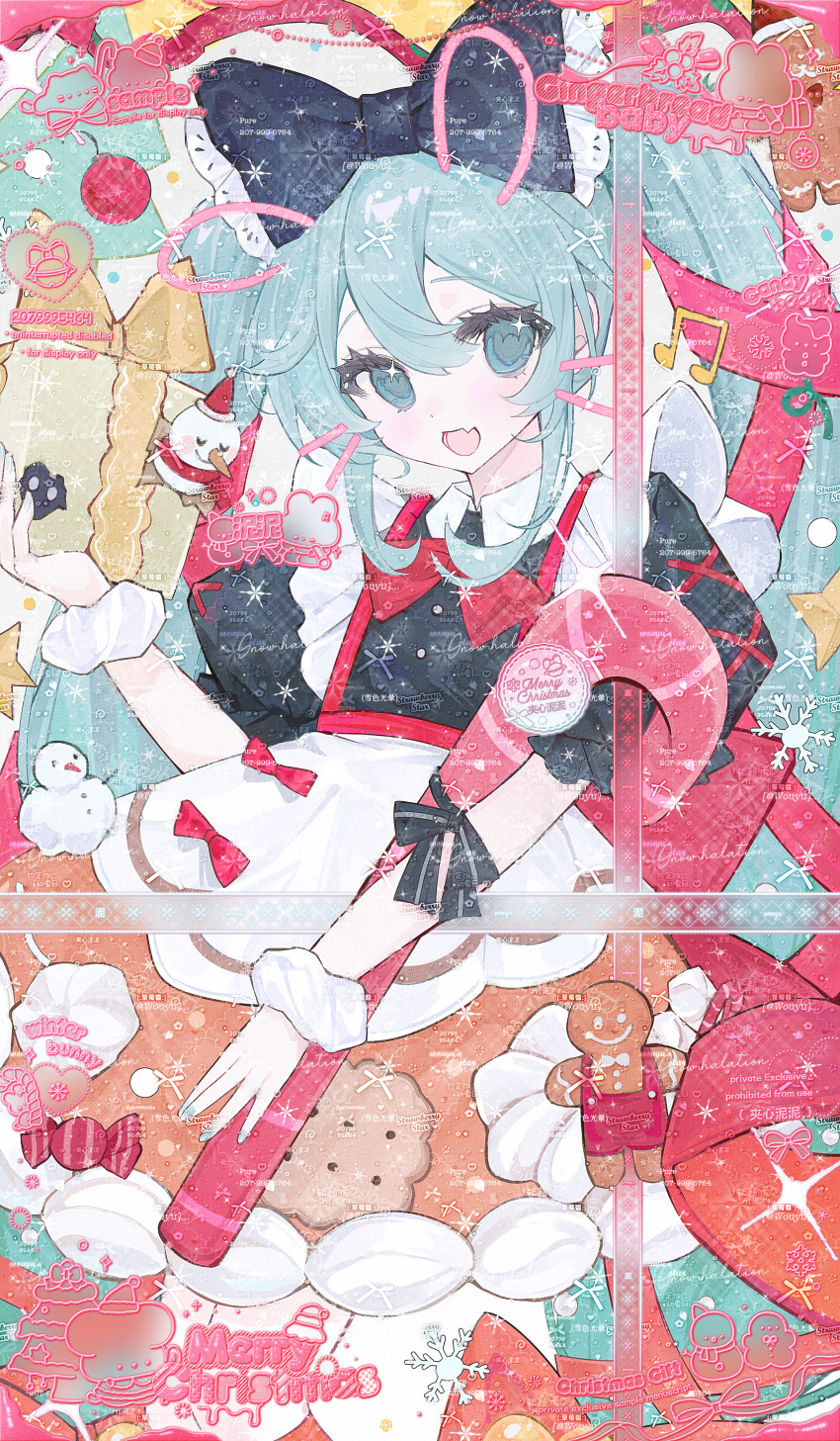Safebooru - 1girl absurdres apron aqua eyes aqua hair black bow black shirt bow bowtie cake ...