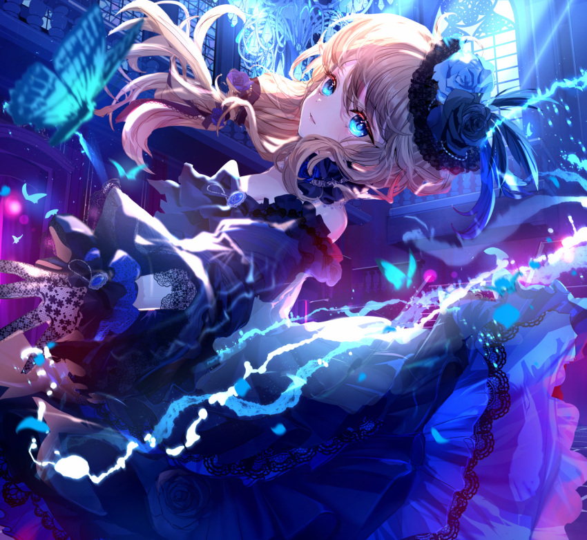 Safebooru - 1girl bare shoulders black dress black flower black gloves black rose blonde hair ...