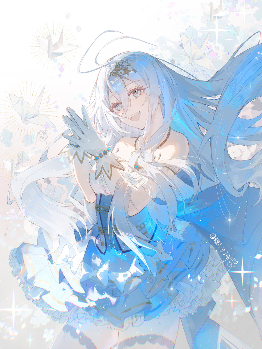 Safebooru - 1girl 86 -eightysix- absurdres ahoge bare shoulders blue dress blue eyes blue hair ...