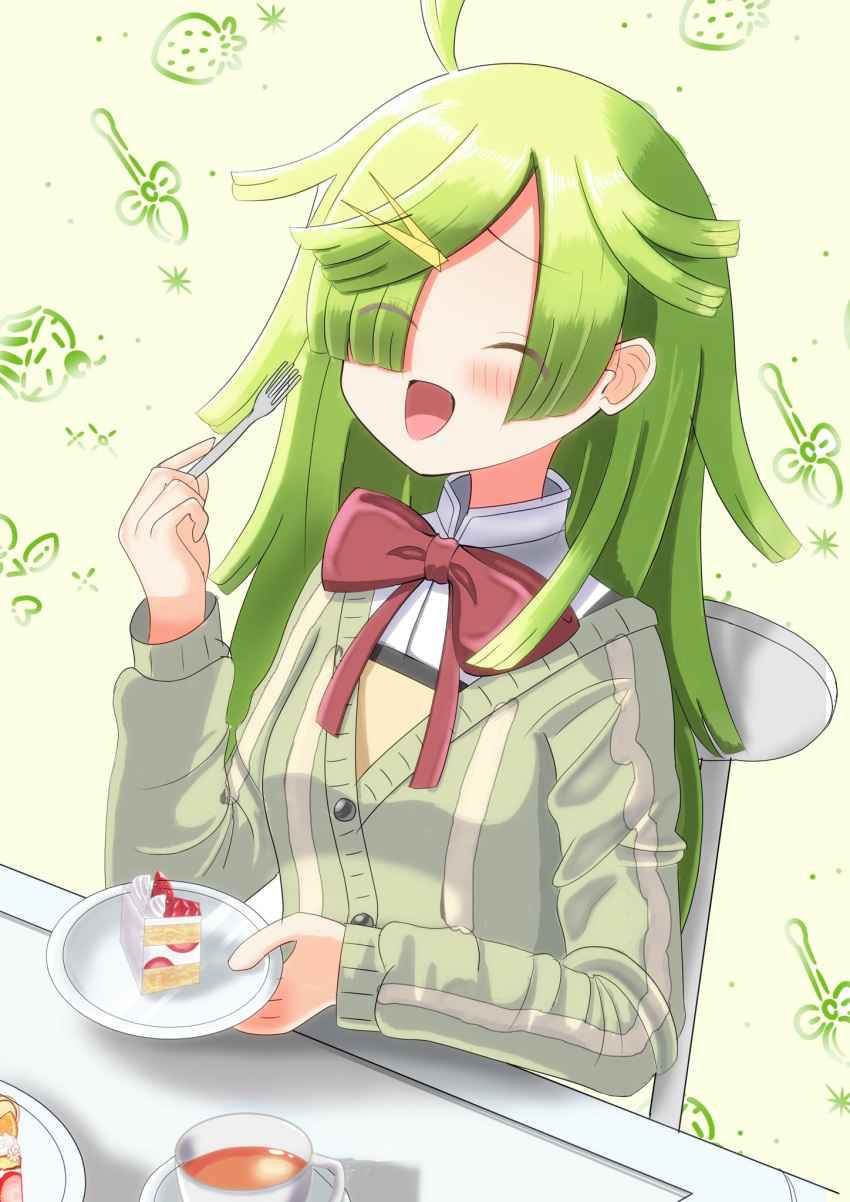 Safebooru - 1girl ahoge aki mabayu bow bowtie cake cake slice closed ...