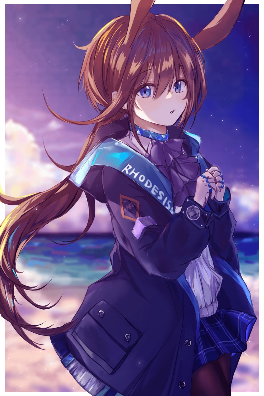 Safebooru - 1girl absurdres amiya (arknights) animal ears arknights beach black legwear blue ...