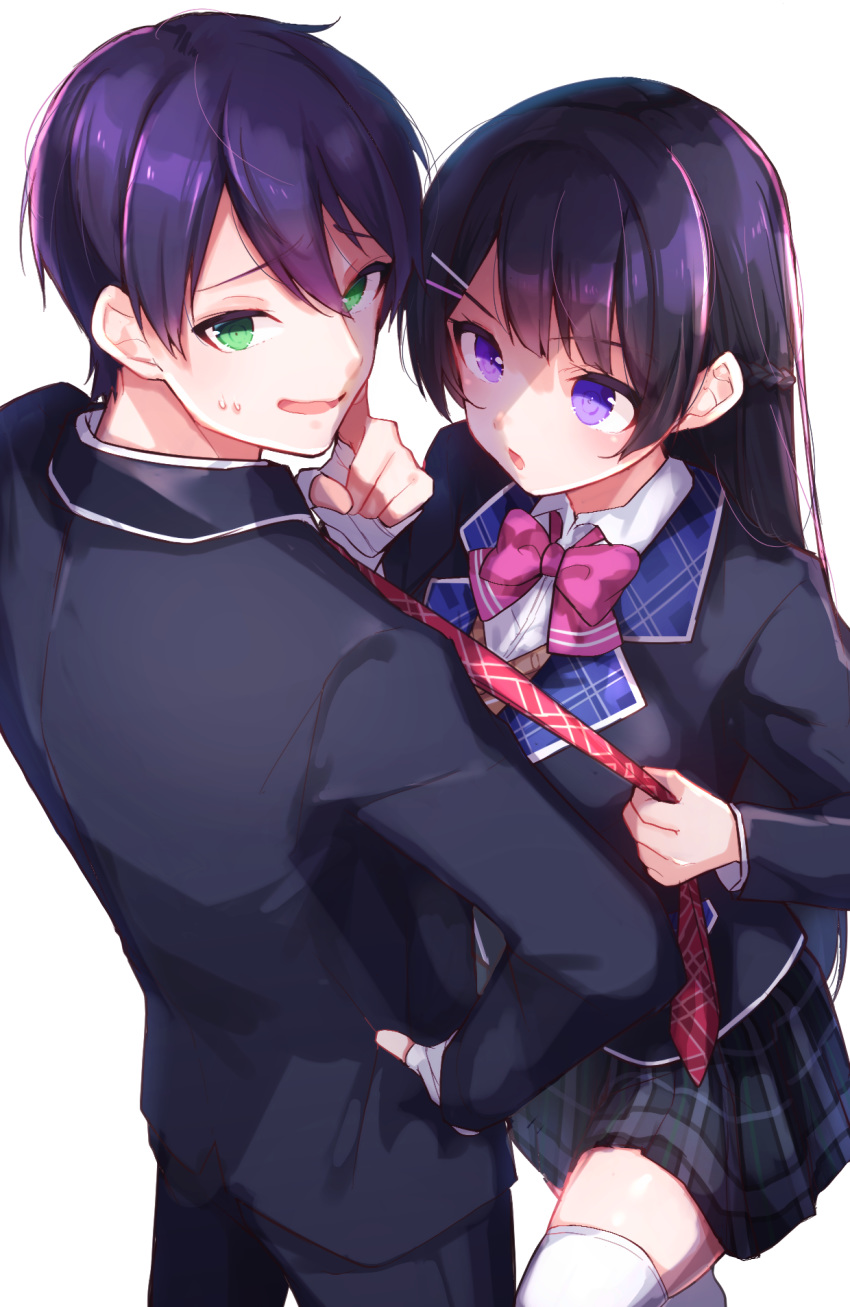 Safebooru - 1boy 1girl bandaged hands bandages bangs black hair black jacket black pants black ...