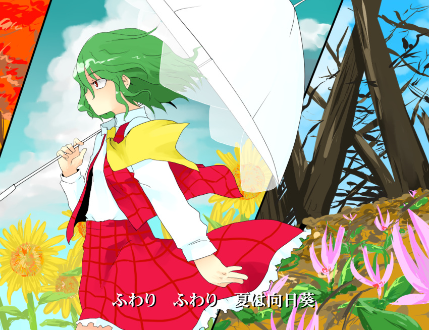 Safebooru - bare tree cloud flower green hair karasuma kazami yuuka ...