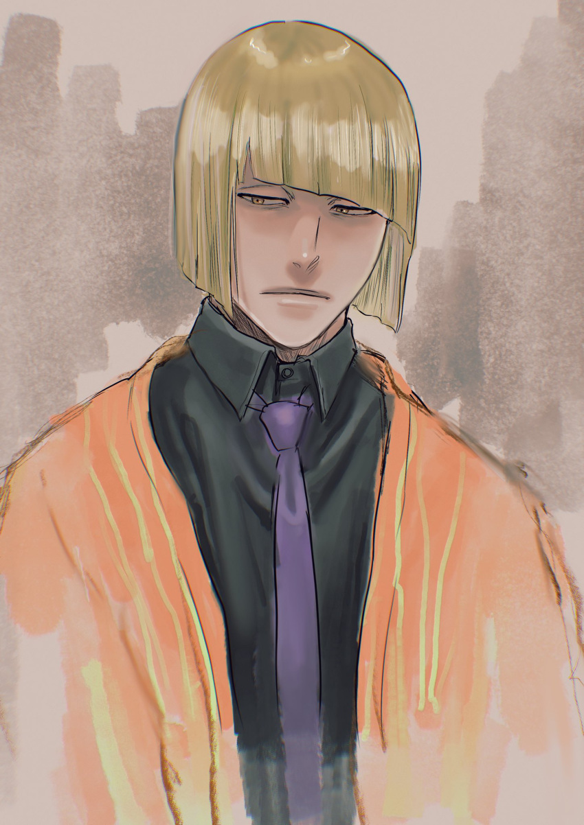 Safebooru - 1boy black shirt bleach blonde hair blunt bangs blunt ends bob cut closed mouth ...