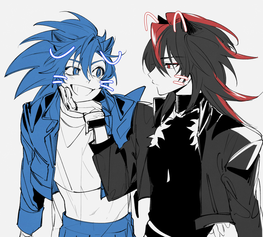 Safebooru - 2boys arm at side arms at sides black hair black shirt blue eyes blue hair blue ...