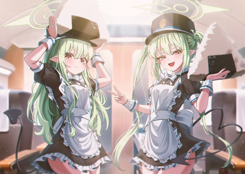 Safebooru - 2girls absurdres alternate costume apron black dress black hat blue archive blush ...