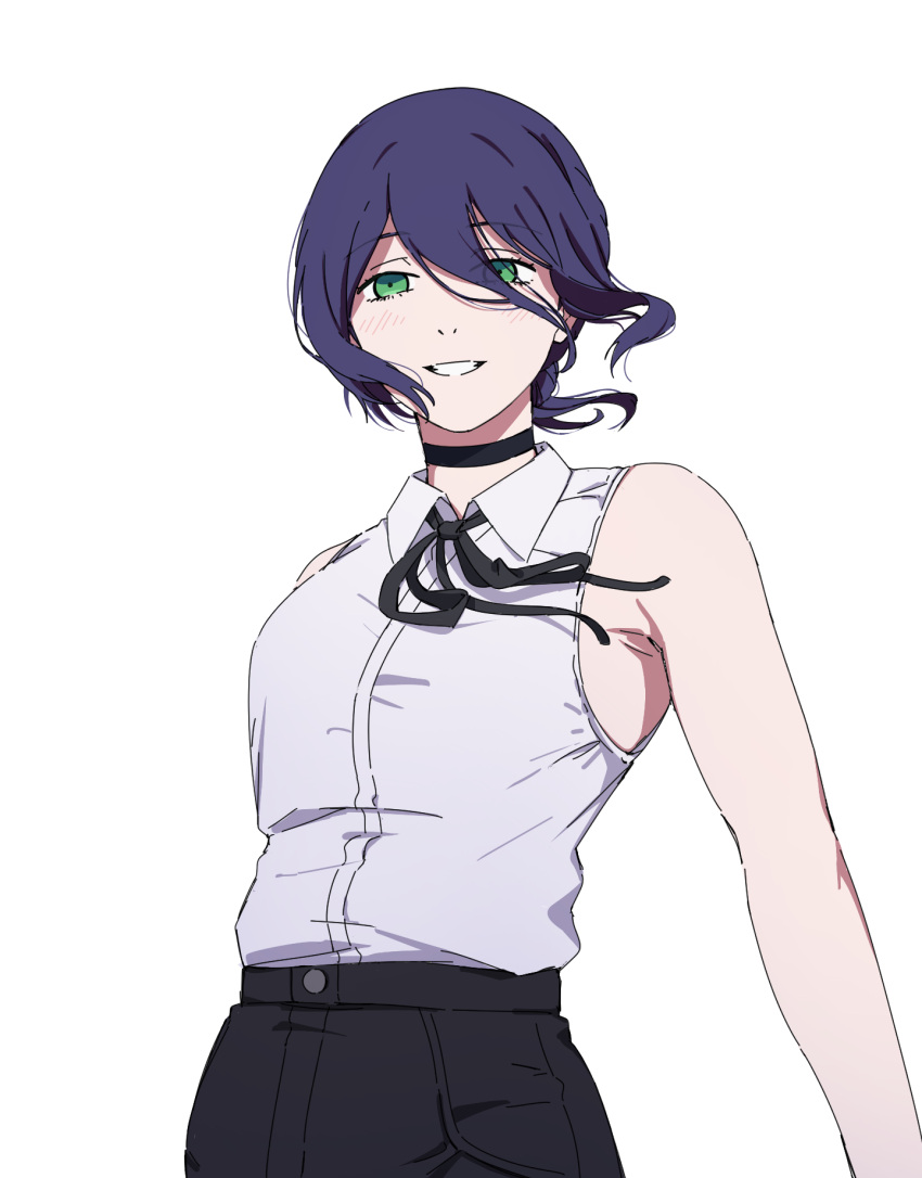 Safebooru - 1girl black choker chainsaw man choker green eyes hair between eyes highres kuroerei ...