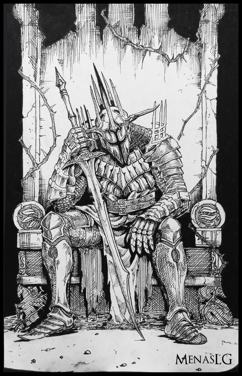 Safebooru - 1boy absurdres arm on knee armor armored boots artist name ...