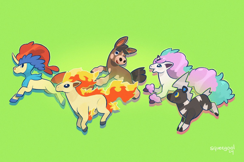 Safebooru - black fur blitzle brown fur from side galarian ponyta green ...