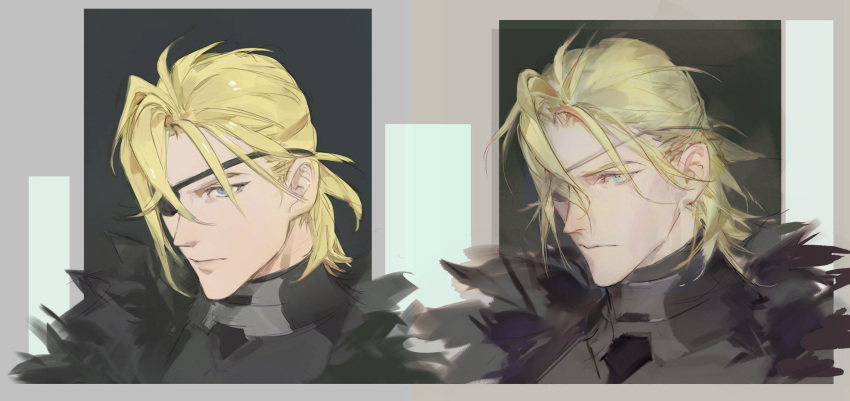 Safebooru - 1boy armor black armor black fur blonde hair blue eyes border breastplate chinese ...