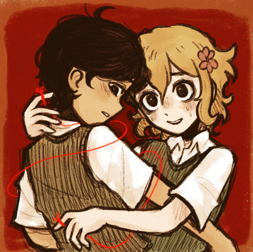 Safebooru - 2boys alternate eye color basil (faraway) (omori) basil (omori) black eyes black ...