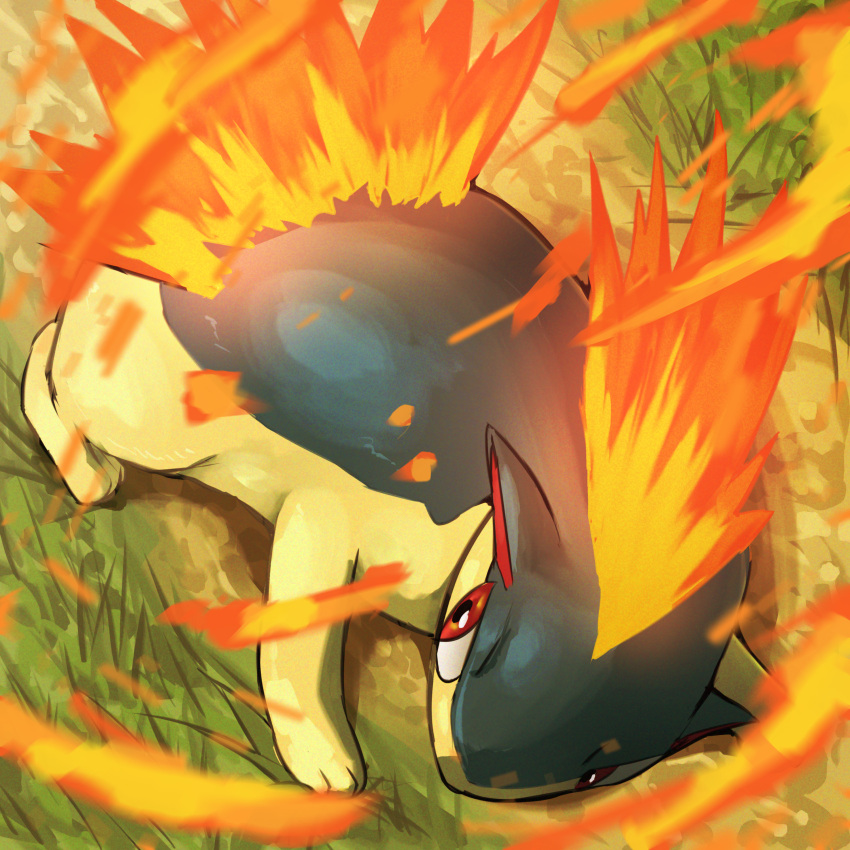Safebooru - absurdres blue fur fire from above grass highres no humans ...