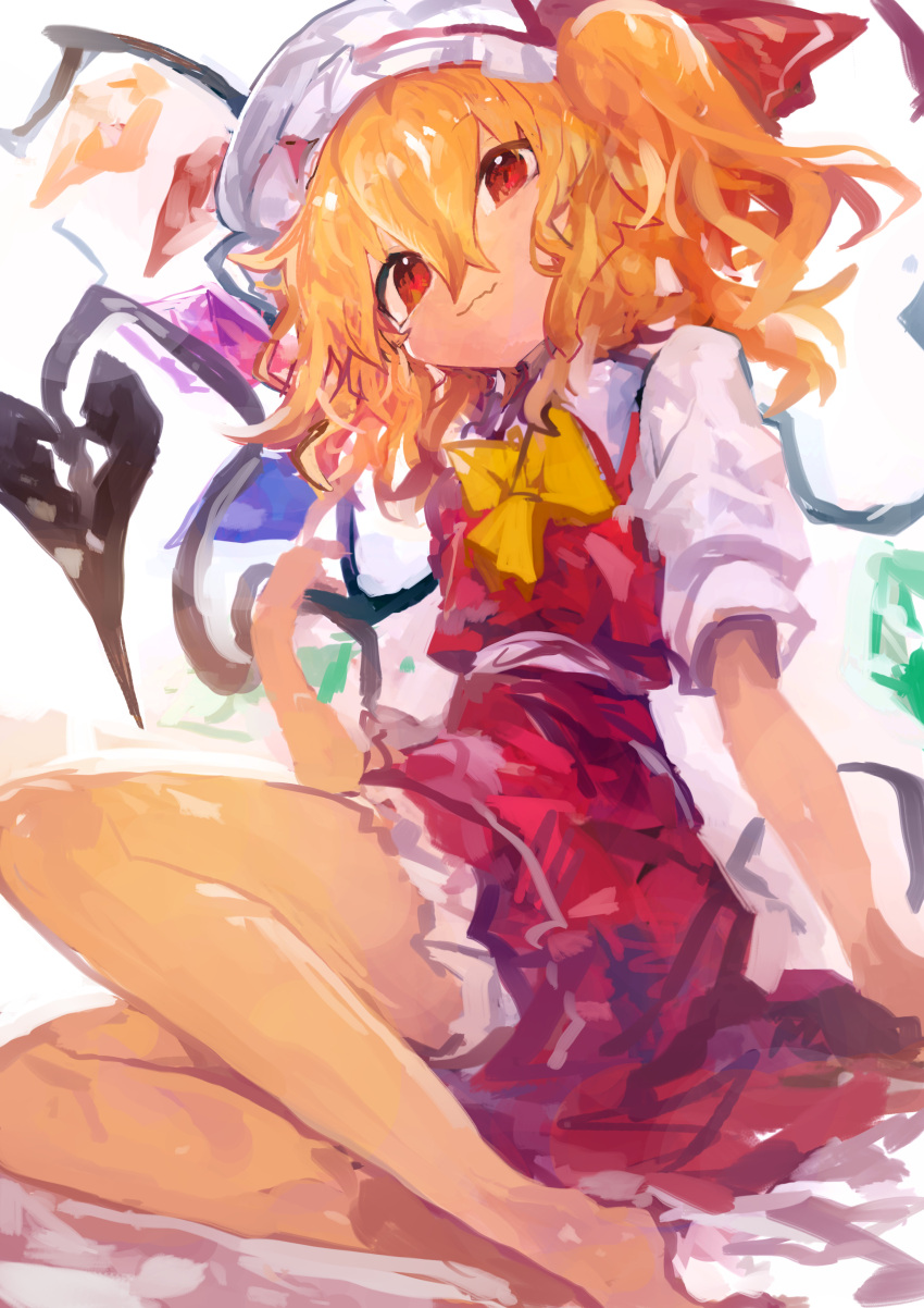 Safebooru - 1girl absurdres ascot barefoot blonde hair bloomers closed mouth commentary crystal ...