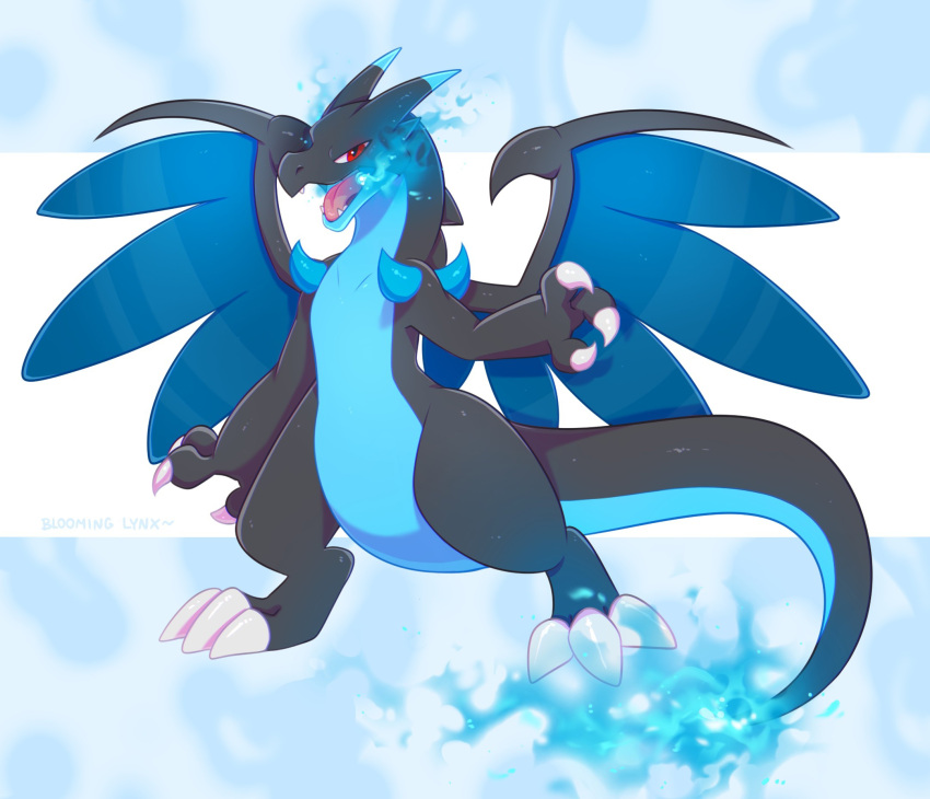 Safebooru - black skin bloominglynx blue fire charizard claws colored skin dragon fire flame ...