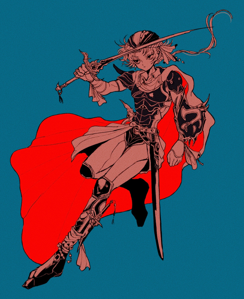 Safebooru - 1boy anklet aqua background arm shield armor breastplate cape dagger dissidia final ...