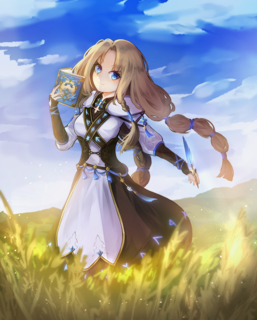 Safebooru - 1girl blonde hair blony (mabinogi) blue eyes book braid ...