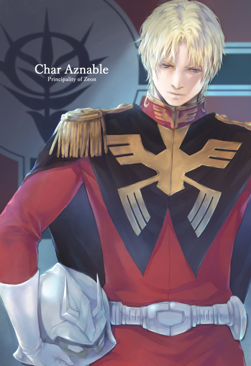 Safebooru - 1boy blonde hair blue eyes char aznable character name flag ...