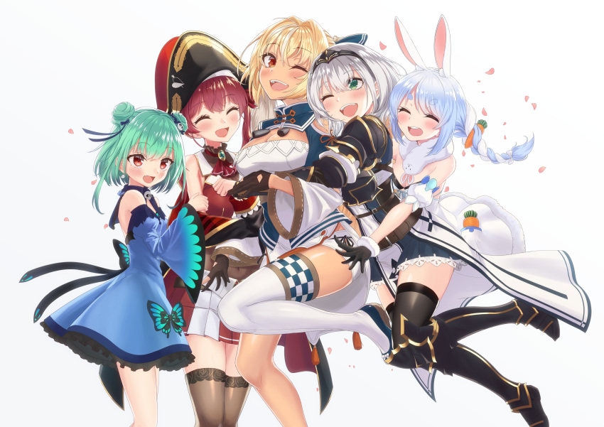 Safebooru - 5girls absurdres arm grab blush feet out of frame glomp group hug highres hikachuu6 ...