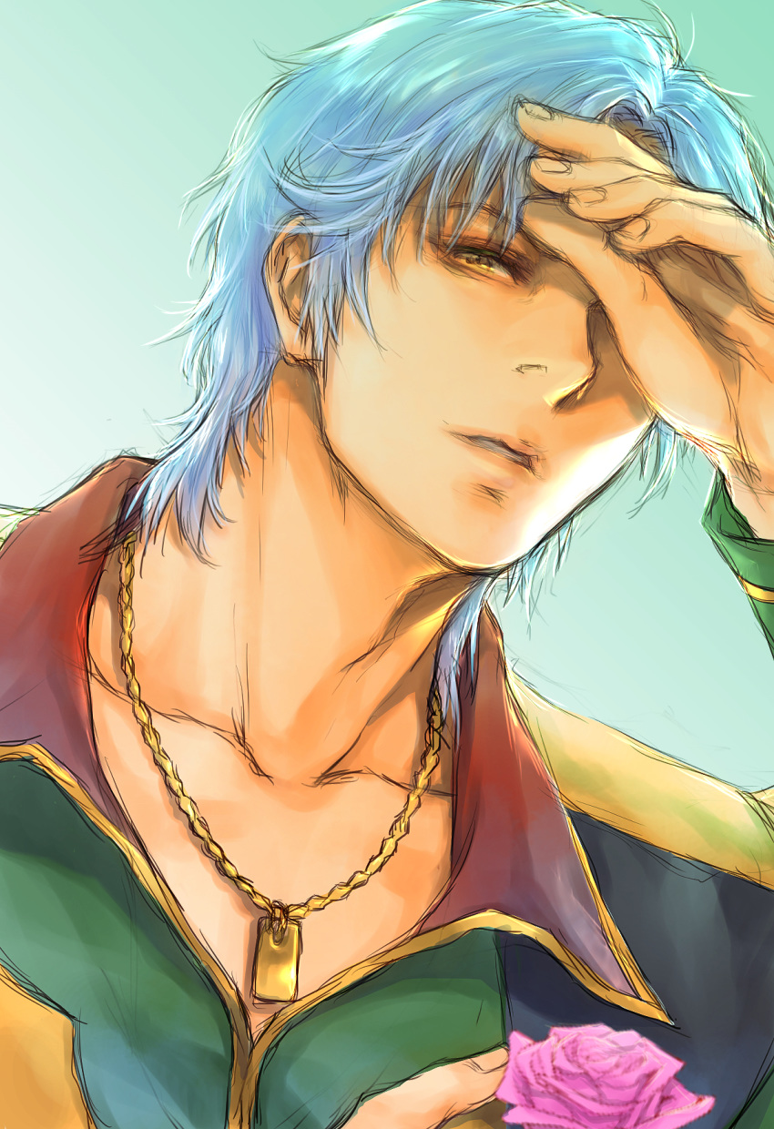 Safebooru - 1boy blue hair close-up dog tags flower gundam gundam zz ...