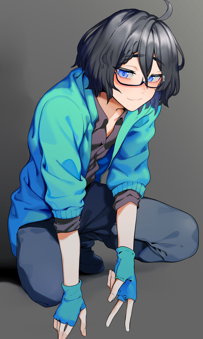 Safebooru - 1boy absurdres ahoge bangs black-framed eyewear black hair blue eyes braid braided ...