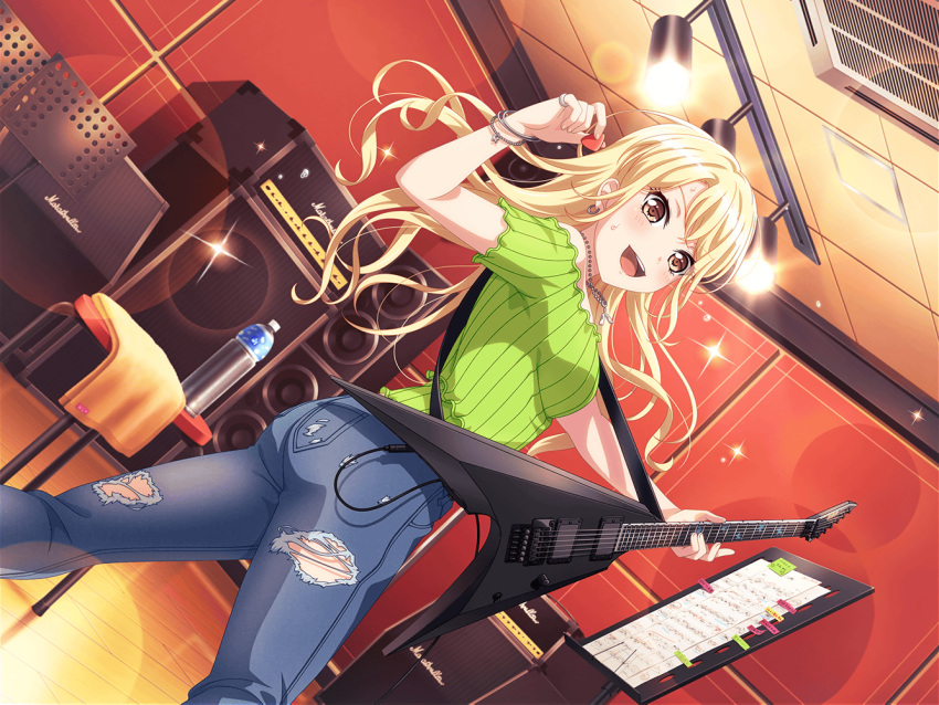 Safebooru - bang dream! blonde hair blush brown eyes dress guitar kirigaya touko long hair smile ...
