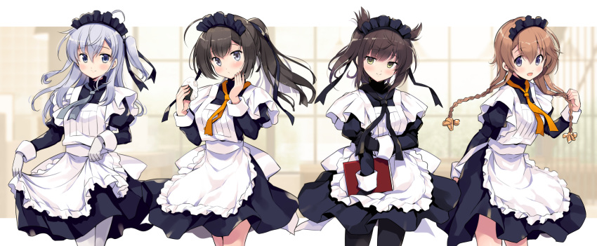 Safebooru - 4girls akizuki (kantai collection) alternate costume apron black dress black gloves ...
