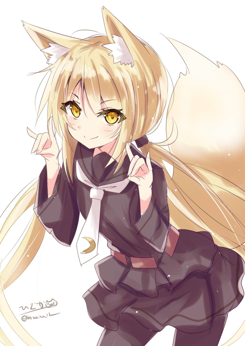 Safebooru - 1girl animal ear fluff animal ears arms up black legwear black serafuku black shirt ...