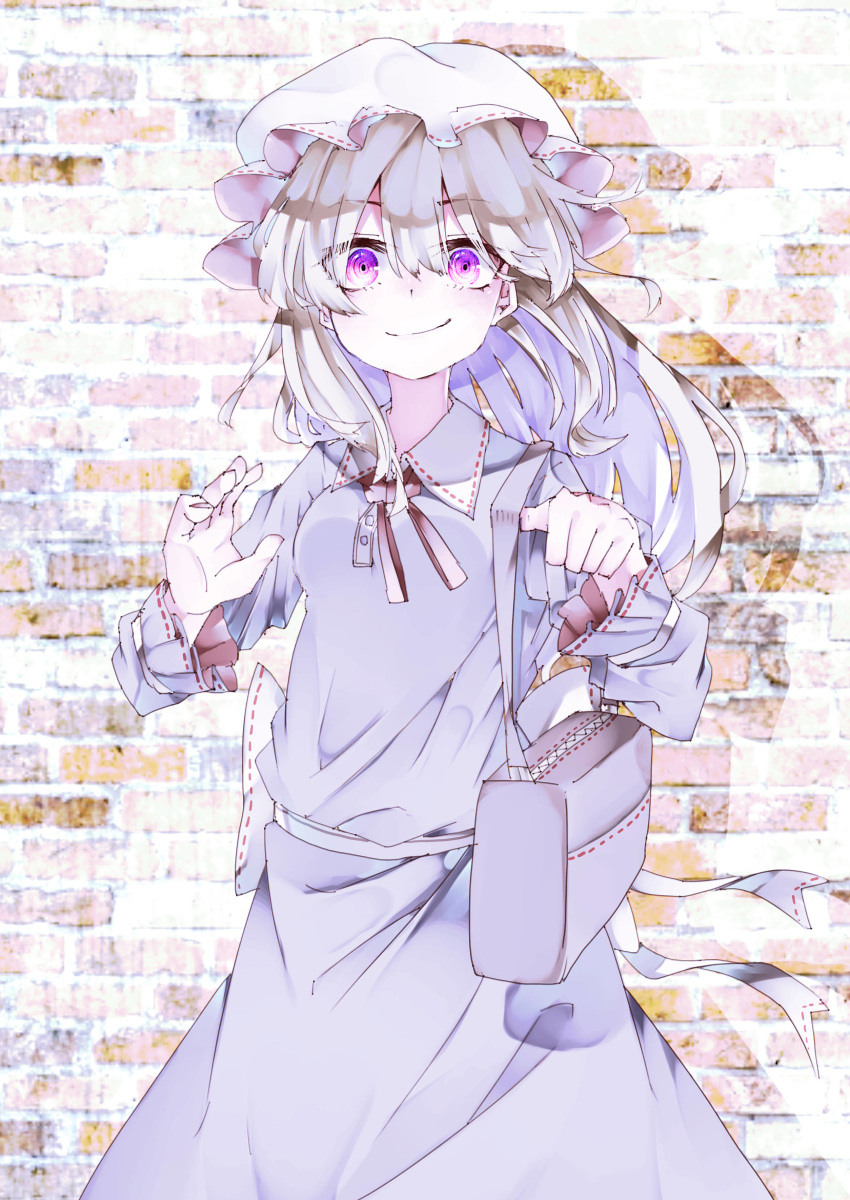 Safebooru - 1girl absurdres bangs blonde hair brick wall closed mouth ...