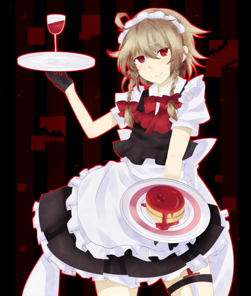 Safebooru - 1girl alcohol apron arm up black gloves black skirt black ...