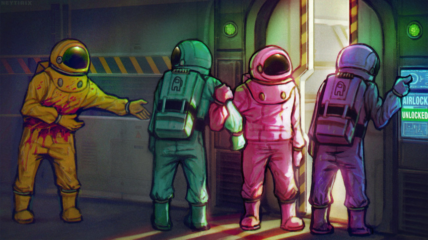 Safebooru - 4others among us arm grab astronaut blood blood stain ...