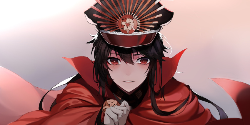Safebooru - 1girl black hair black headwear cape close-up face family ...