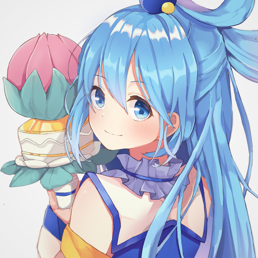 Safebooru - 1girl absurdres aqua (konosuba) blue dress blue hair blush dress hair between eyes ...