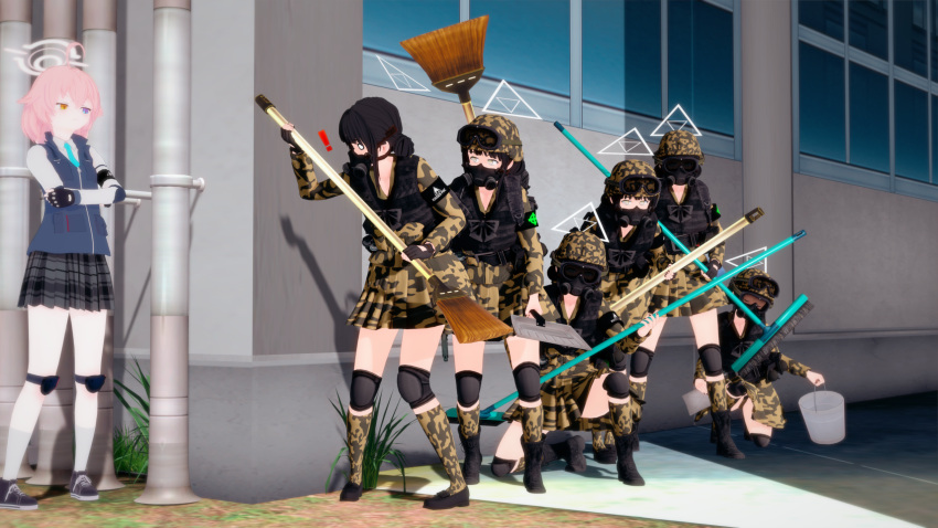 Safebooru - blue archive broom bucket catgaloperator double bun dustpan ...