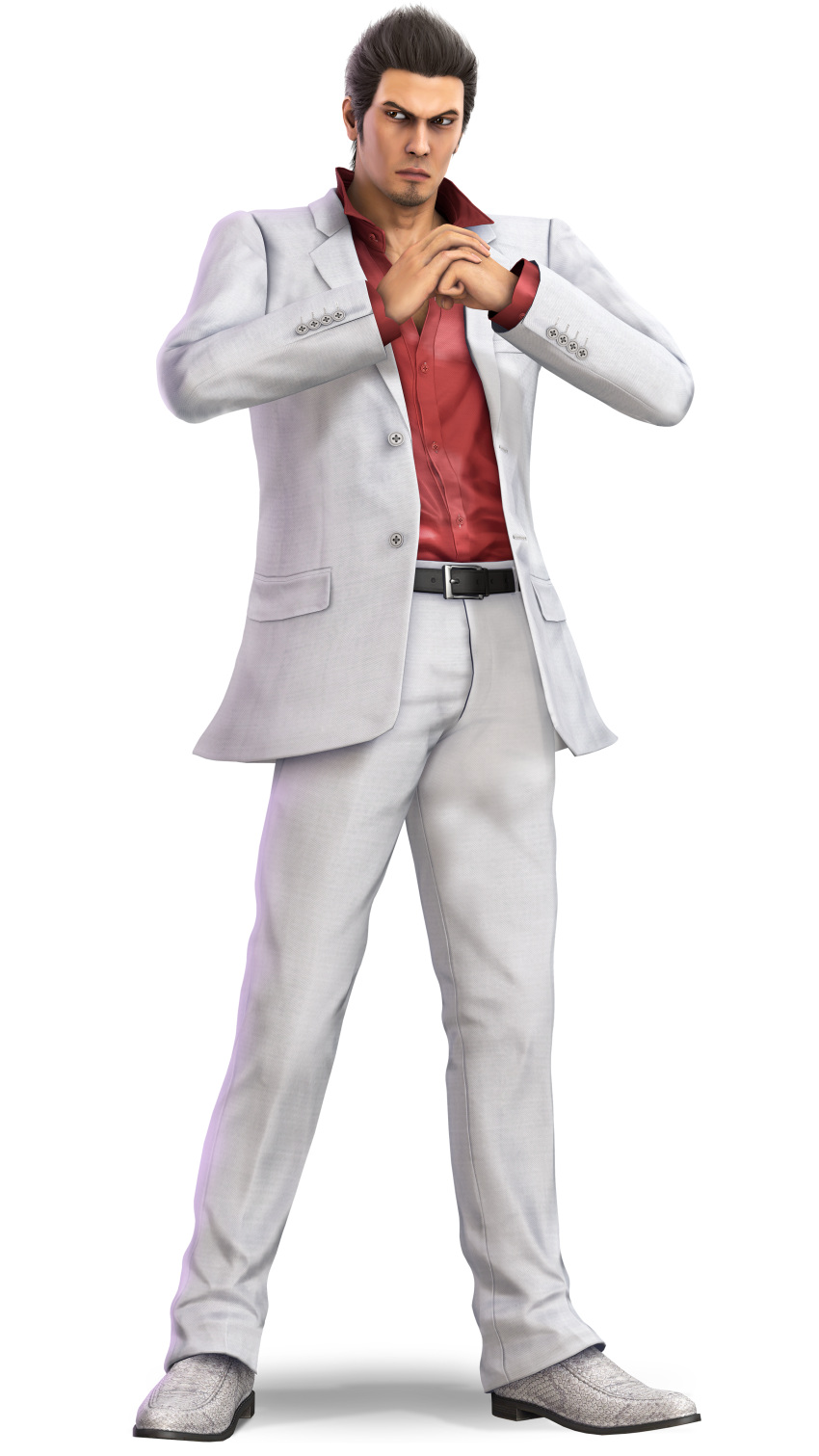 Safebooru - black hair kiryu kazuma official art red shirt render super ...