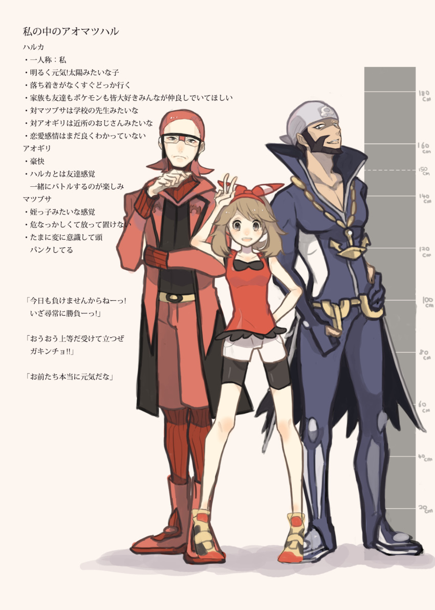 Safebooru - 1girl 2boys anchor archie (pokemon) arm up bandana bangs ...