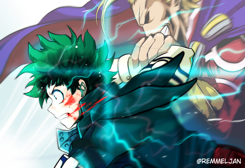 Safebooru - 2boys absurdres all might blonde hair blood blood on face ...