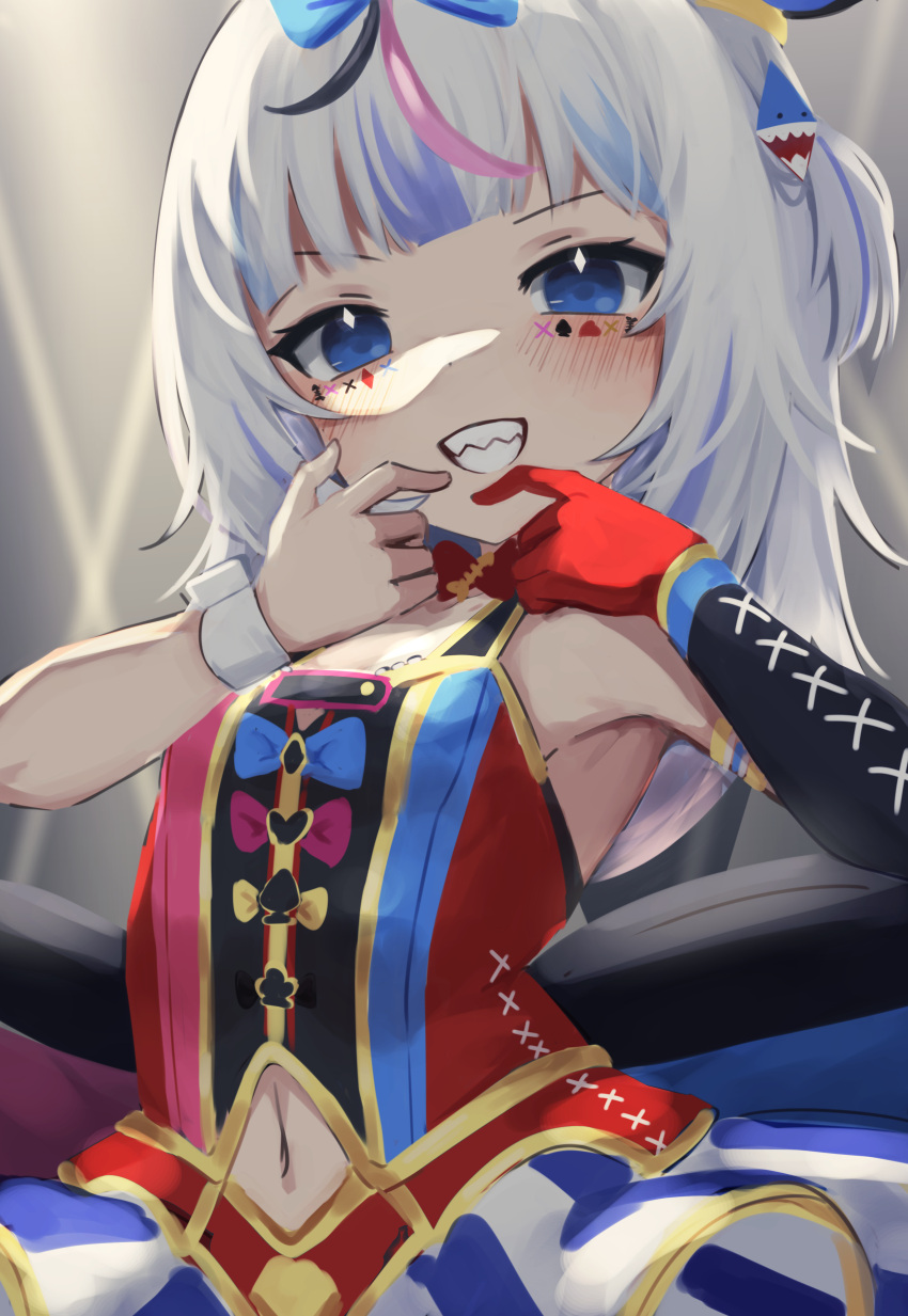 Safebooru - 1girl :d absurdres bangs blue eyes blue hair blunt bangs blush commentary cosplay ...