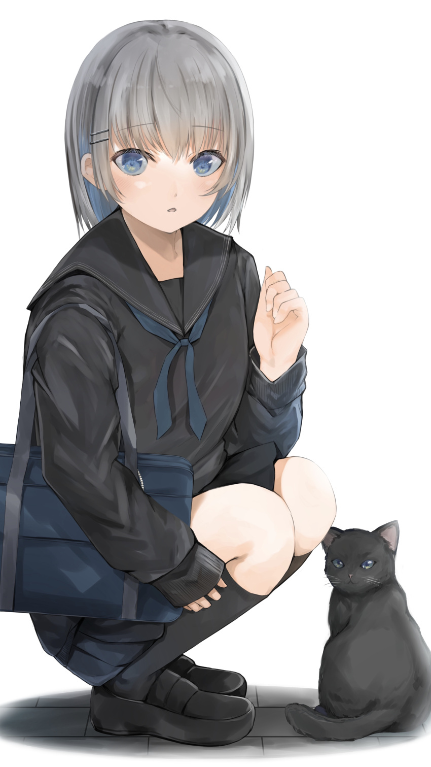 Safebooru - 1girl absurdres bag black legwear black serafuku black skirt blue eyes blush bobby ...