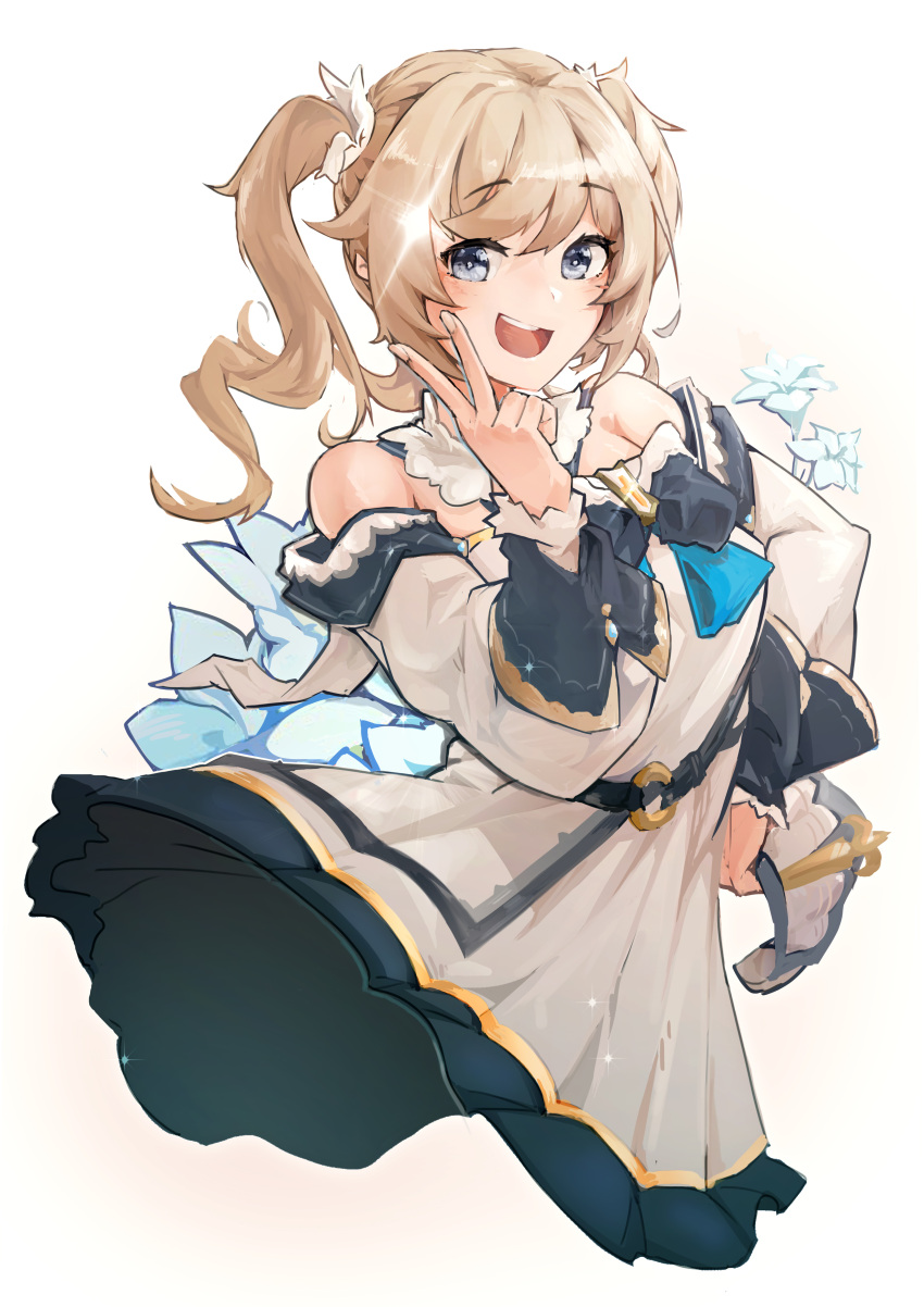 Safebooru - 1girl :d absurdres barbara (genshin impact) bare shoulders blonde hair blue eyes ...