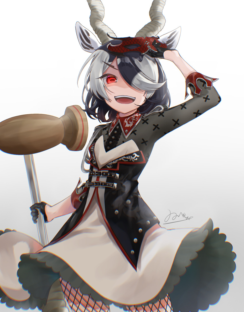 Safebooru - 1girl alternate costume antelope ears antelope horns black dress black gloves black ...