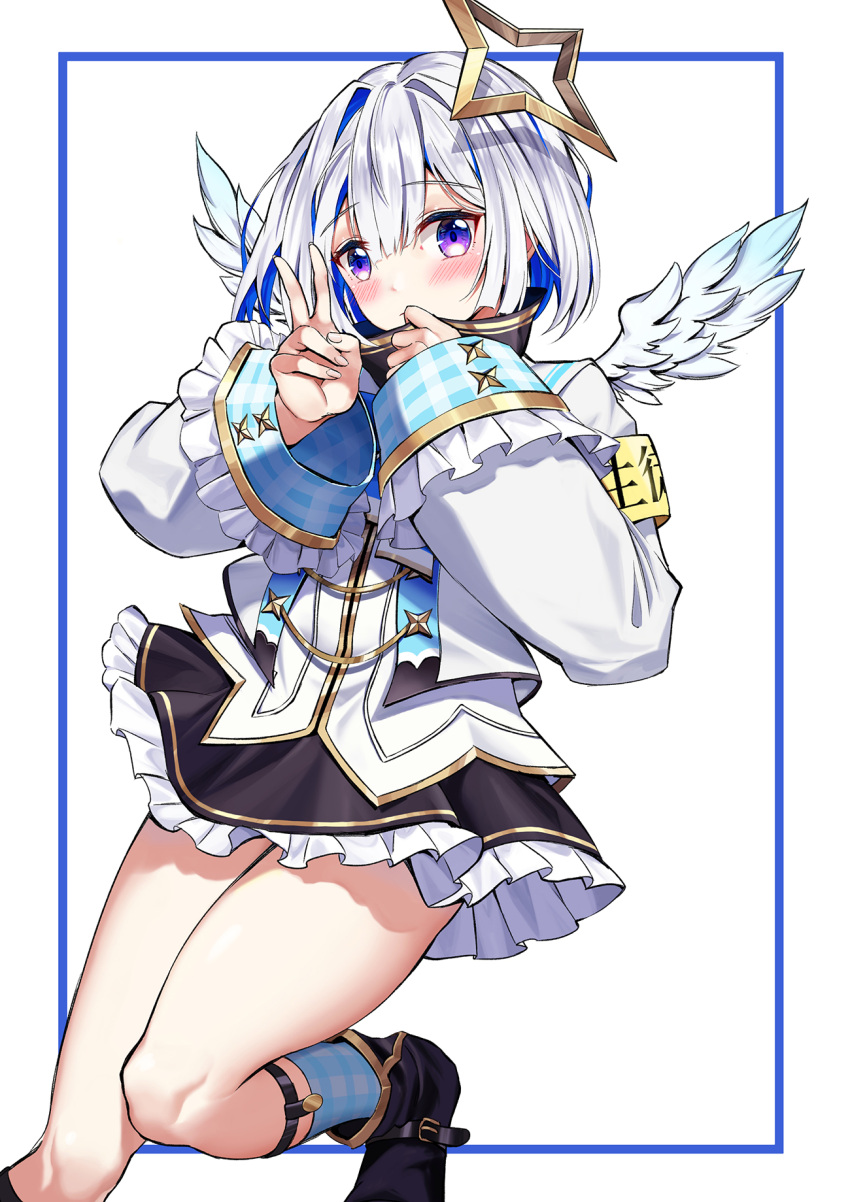 Safebooru - 1girl amane kanata angel angel wings armband bare legs blue hair blush capitan wei ...